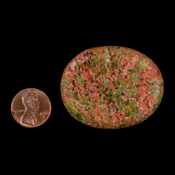 1.9" Unakite Green Epidote Pink Orthoclase Polished Worry Palm Stone ...